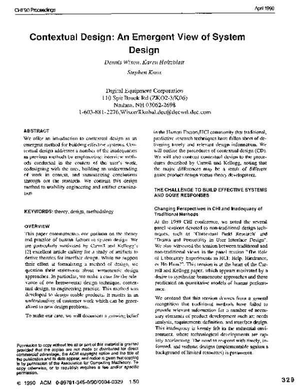(PDF) Contextual design: an emergent view of system design
