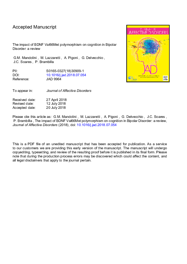 (PDF) The impact of BDNF Val66Met polymorphism on cognition in Bipolar ...