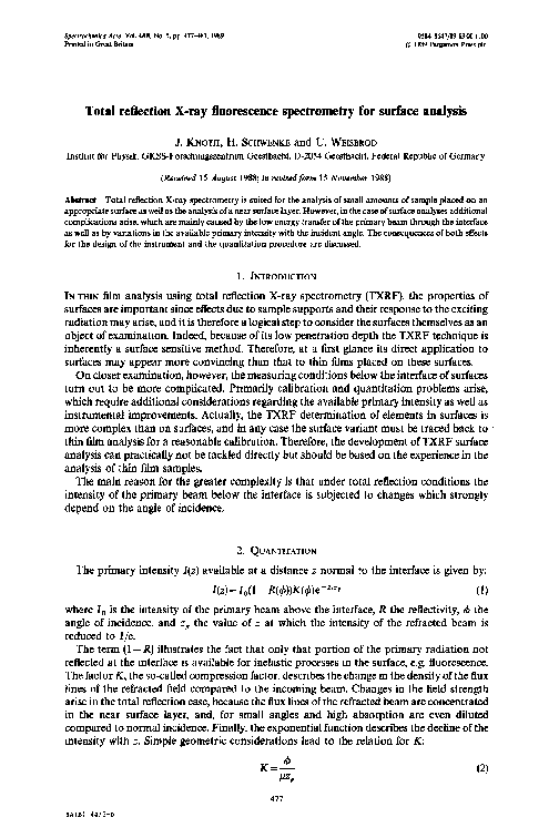 (PDF) Total reflection X-ray fluorescence spectrometry (TXRF) as a convenient tool for ...