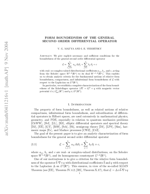 (PDF) Form boundedness of the general second-order differential Operator