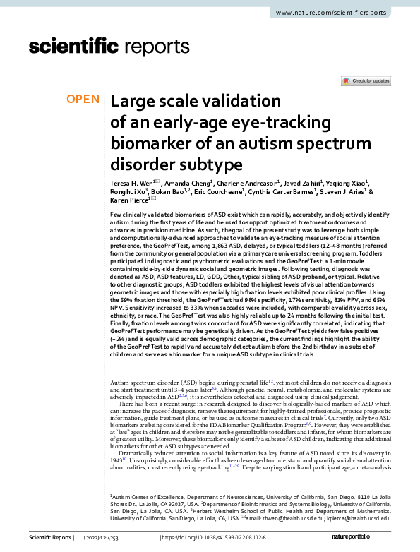 (PDF) Large scale validation of an early-age eye-tracking biomarker of ...