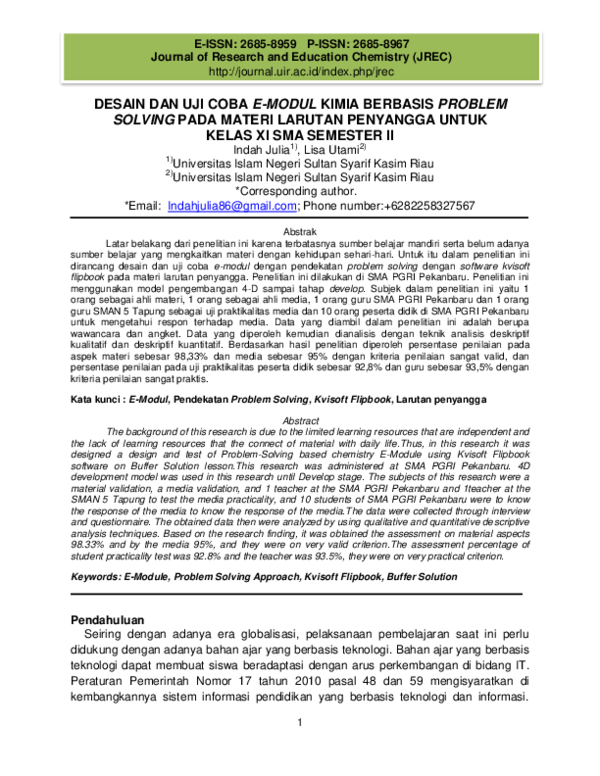 (PDF) Desain Dan Uji Coba E-Modul Kimia Berbasis Problem Solving Pada Materi Larutan Penyangga ...