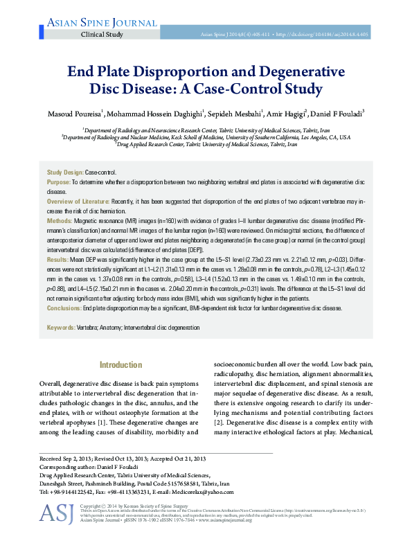 (PDF) End Plate Disproportion and Degenerative Disc Disease: A Case ...