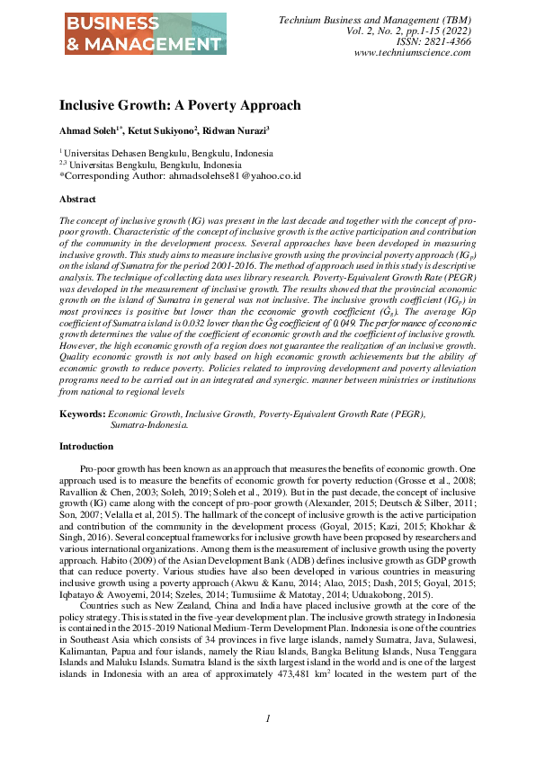 (PDF) Inclusive Growth: A Poverty Approach