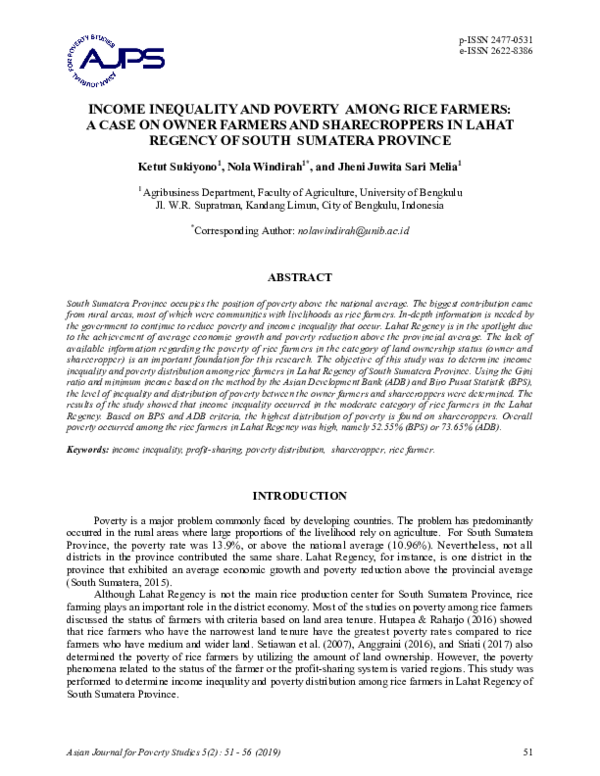 (PDF) Income Inequality and Poverty Among Rice Farmers: A Case on Owner Farmers and ...