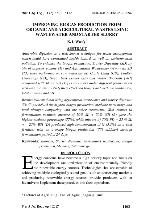 (PDF) Improving Biogas Production from Organic and Agricultural Wastes ...