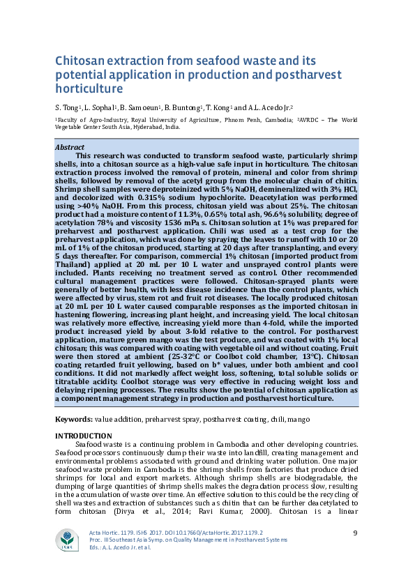 (PDF) Chitosan extraction from seafood waste and its potential application in production and ...