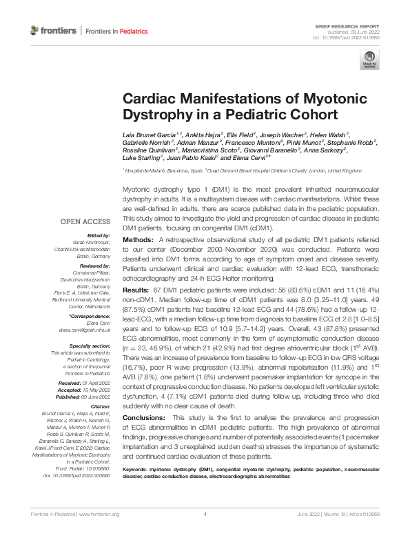(PDF) Cardiac Manifestations of Myotonic Dystrophy in a Pediatric Cohort
