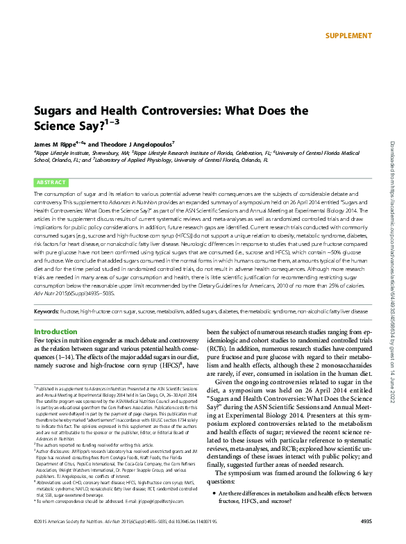 (PDF) Sugars and Health Controversies: What Does the Science Say?
