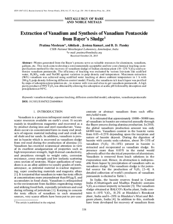 (PDF) Extraction of vanadium and synthesis of vanadium pentaoxide from ...