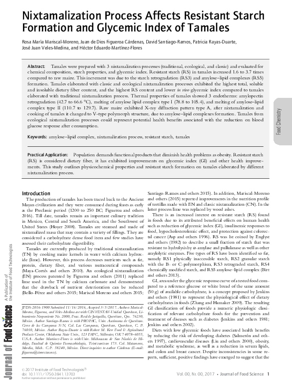 (PDF) Nixtamalization Process Affects Resistant Starch Formation and ...