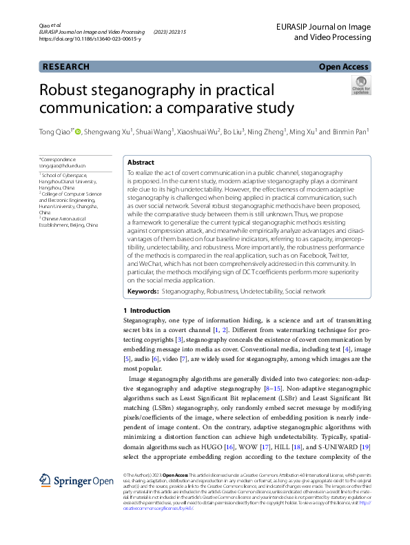 (PDF) Robust steganography in practical communication: a comparative study