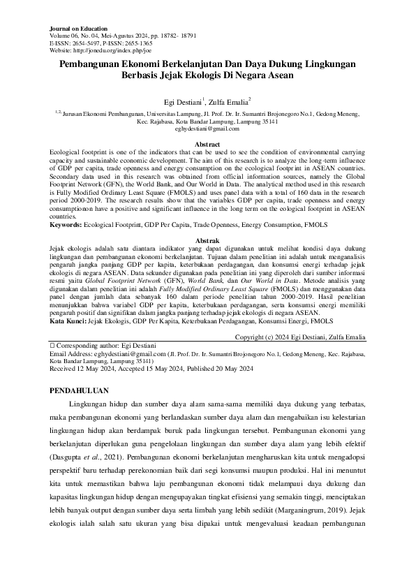 (PDF) Pembangunan Ekonomi Berkelanjutan Dan Daya Dukung Lingkungan ... (PDF) Pembangunan Ekonomi Berkelanjutan Dan Daya Dukung Lingkungan ...