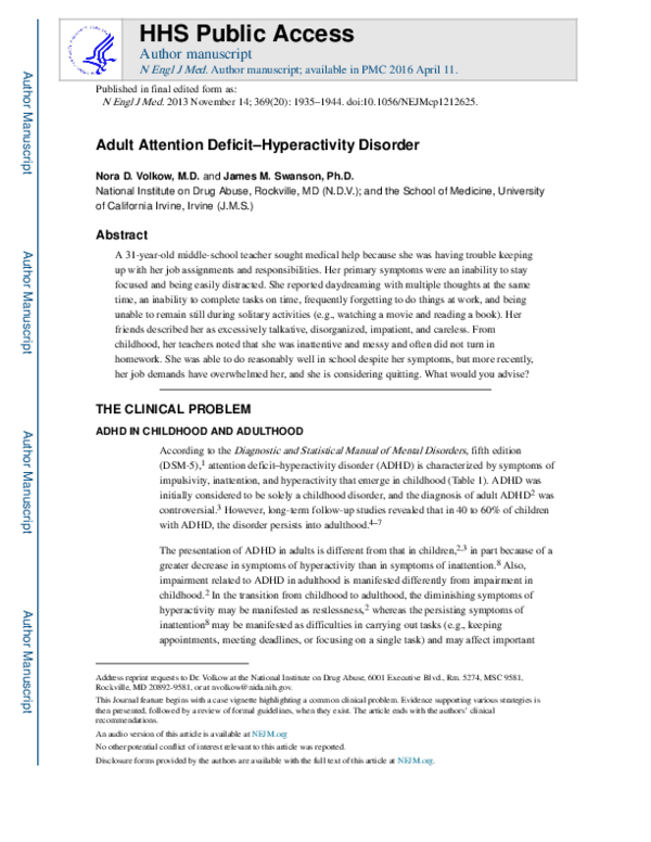 (PDF) Adult Attention Deficit–Hyperactivity Disorder