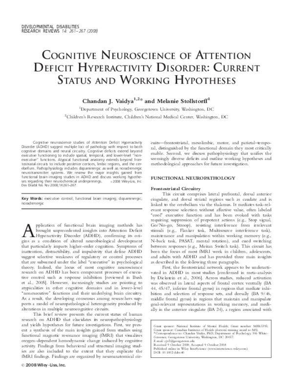 (PDF) Cognitive neuroscience of attention deficit hyperactivity disorder and hyperkinetic disorder