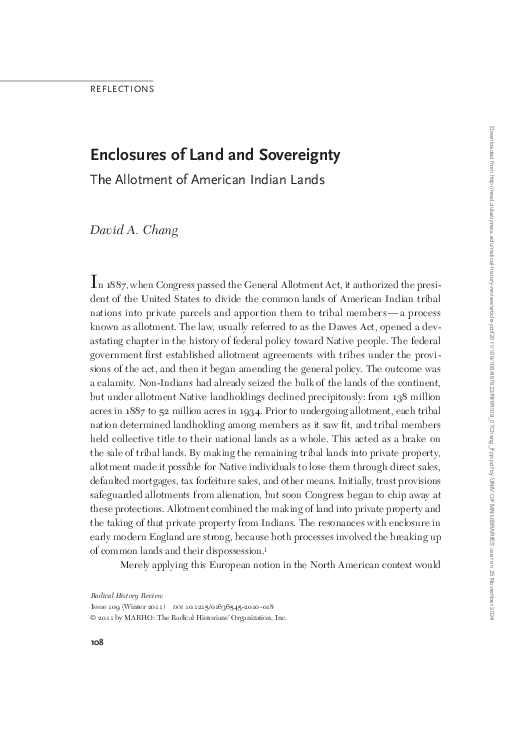 (PDF) Enclosures of Land and Sovereignty the Allotment of American ...