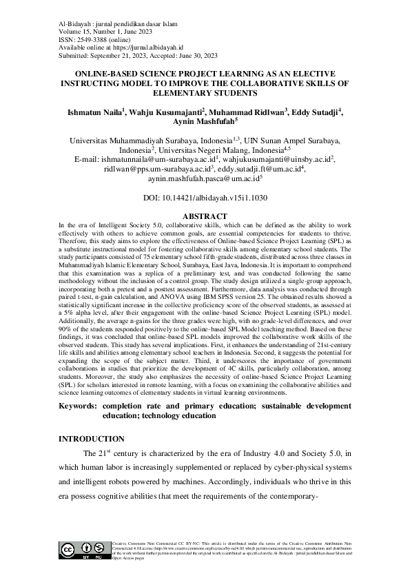 (PDF) Online-Based Science Project Learning as an Elective Instructing ...