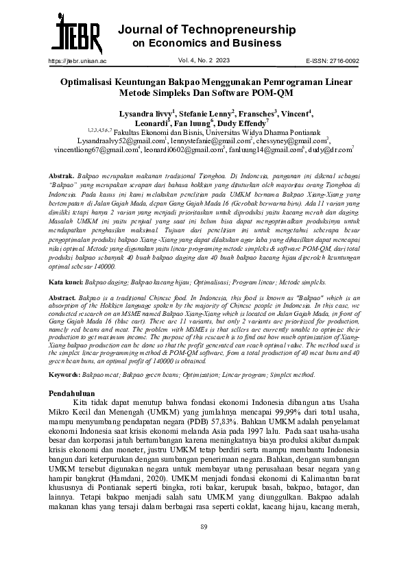 (PDF) Optimalisasi Keuntungan Bakpao Menggunakan Pemrograman Linear Metode Simpleks Dan Software ...