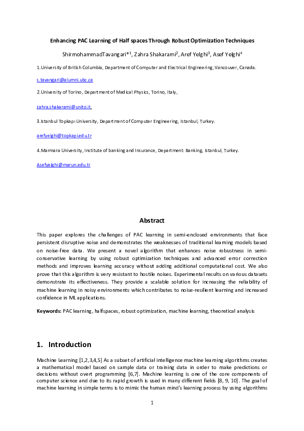 (PDF) Enhancing PAC Learning of Half spaces Through Robust Optimization Techniques