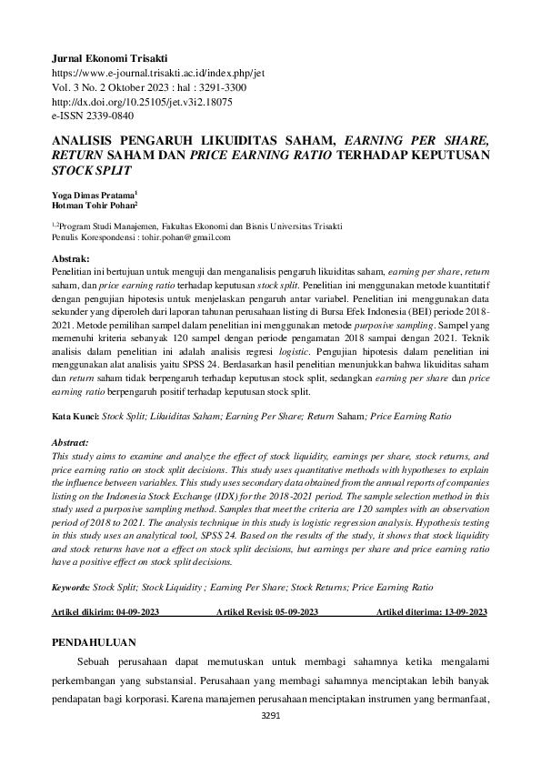(PDF) Analisis Pengaruh Likuiditas Saham, Earning Per Share, Return ...