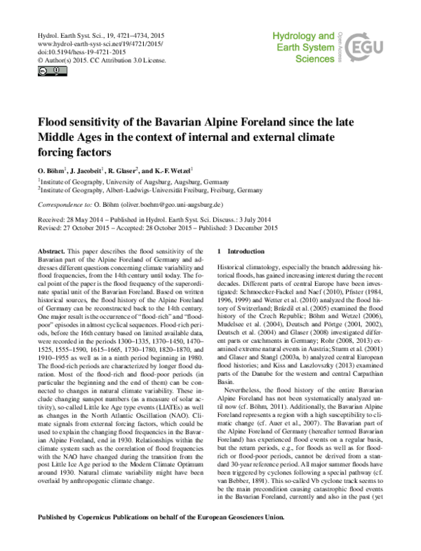 (PDF) Flood sensitivity of the Bavarian Alpine Foreland since the late ...