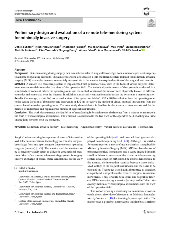 (PDF) Remote Tele-Mentoring for Minimally Invasive Surgery