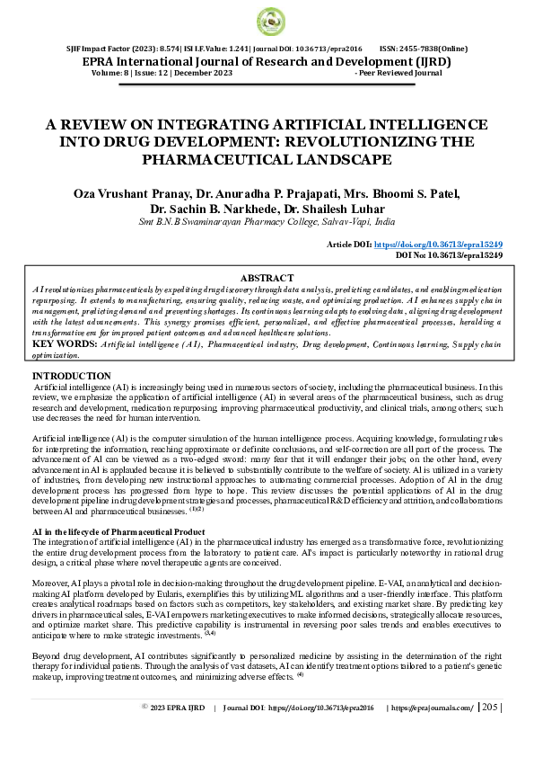 (PDF) A Review on Integrating Artificial Intelligence Into Drug Development: Revolutionizing the ...