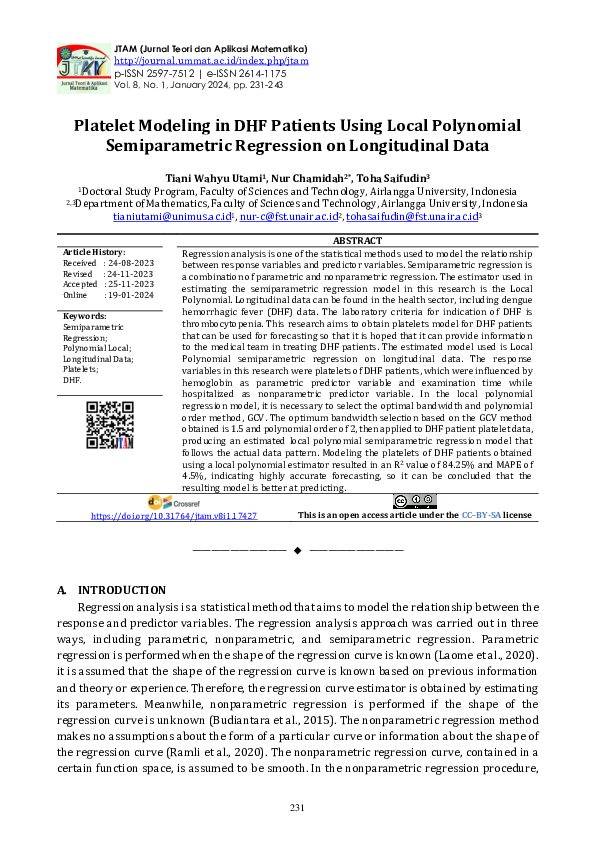 Pdf Platelet Modeling In Dhf Patients Using Local Polynomial Semiparametric Regression On
