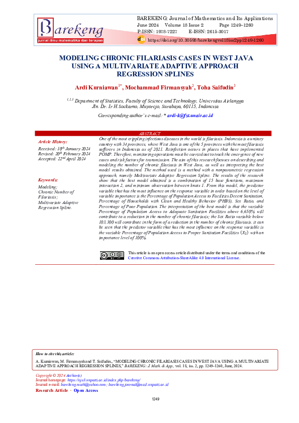 (PDF) Modeling Chronic Filariasis Cases in West Java Using a Multivariate Adaptive Approach ...