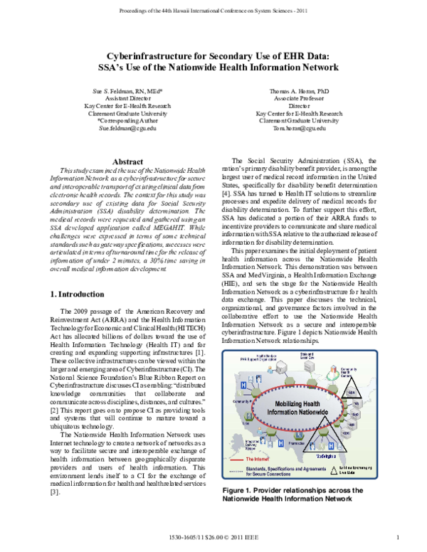 (PDF) Cyberinfrastructure for Secondary Use of EHR Data: SSA's Use of the Nationwide Health ...