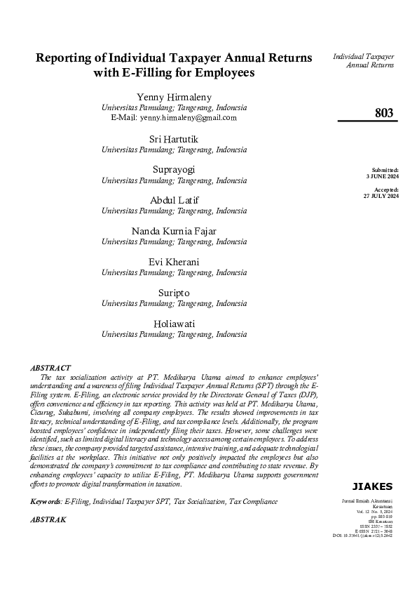 (PDF) Reporting of Individual Taxpayer Annual Returns with E-Filling ...