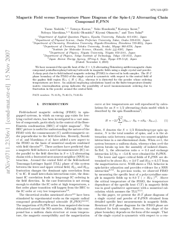 (PDF) Magnetic Field versus Temperature Phase Diagram of the Spin-1/2 ...