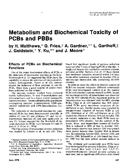 (PDF) Metabolism and biochemical toxicity of PCBs and PBBs | Larry ...