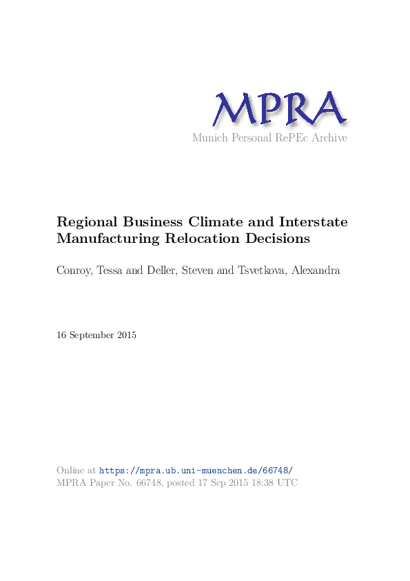 (PDF) Regional business climate and interstate manufacturing relocation ...