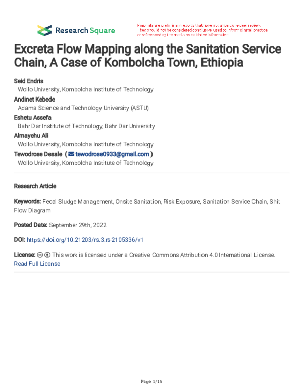 (PDF) Excreta Flow Mapping along the Sanitation Service Chain, A Case ...
