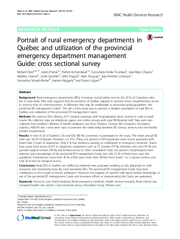 (PDF) Portrait of rural emergency departments in Québec and utilization ...