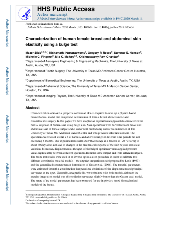 (PDF) Skin Elasticity in Female Breast and Abdominal Tissue
