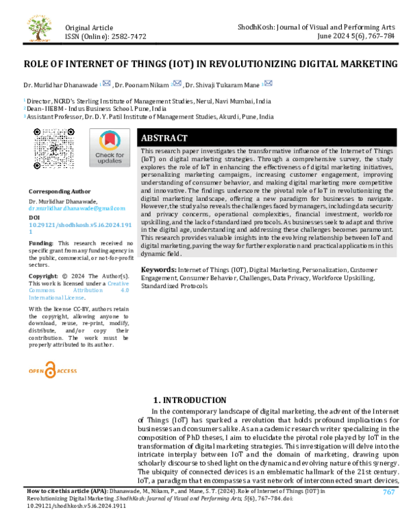 (PDF) ROLE OF INTERNET OF THINGS (IOT) IN REVOLUTIONIZING DIGITAL MARKETING