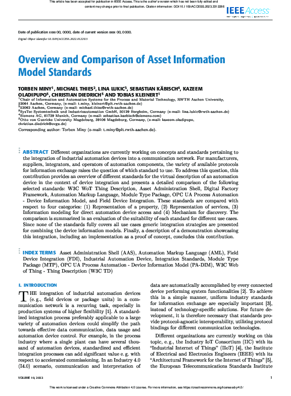 (PDF) Overview and Comparison of Asset Information Model Standards