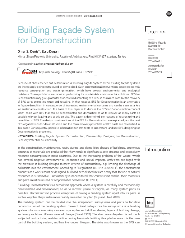 (PDF) Building Façade System for Deconstruction | Ömer Ş. Deniz ...