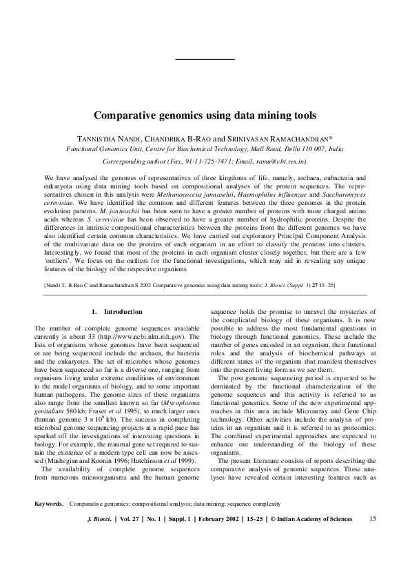 (PDF) Comparative genomics using data mining tools