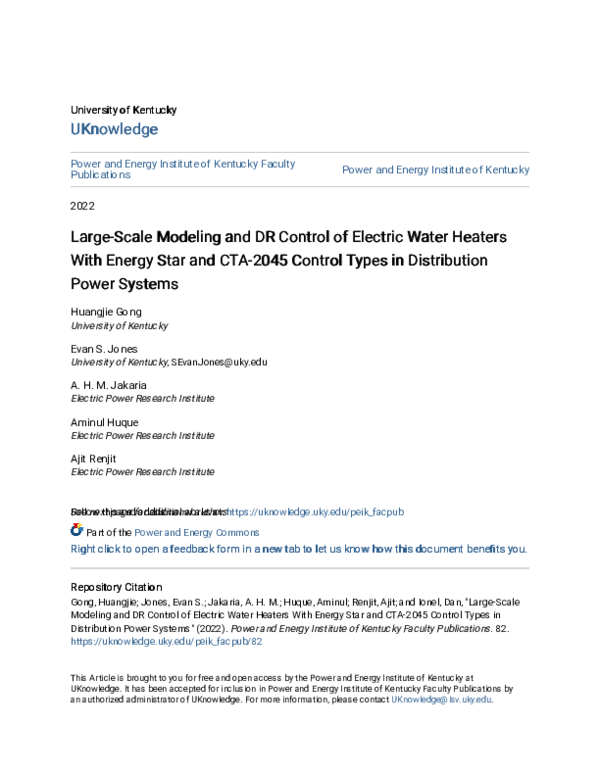 (PDF) Large-Scale Modeling and DR Control of Electric Water Heaters ...