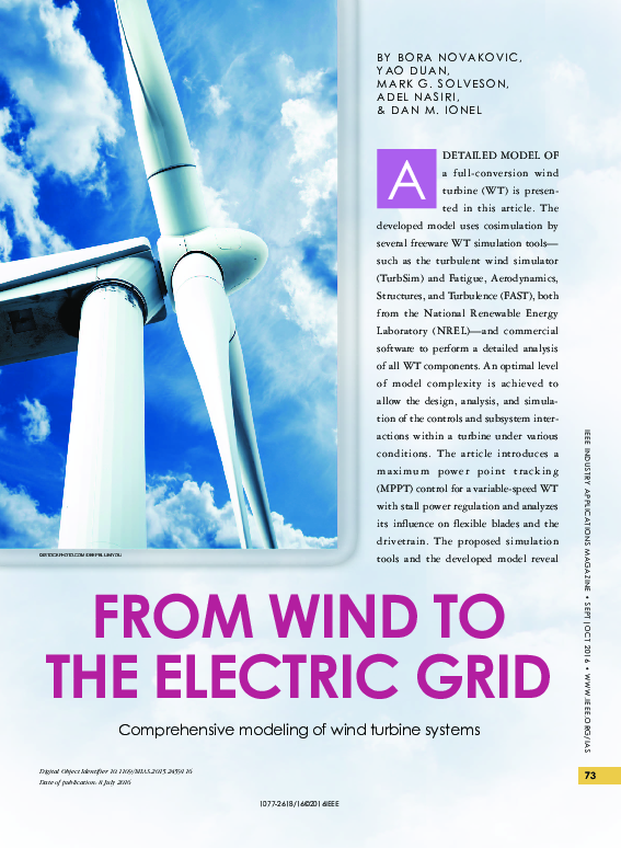 (PDF) From Wind to the Electric Grid: Comprehensive Modeling of Wind Turbine Systems | Dan Ionel ...
