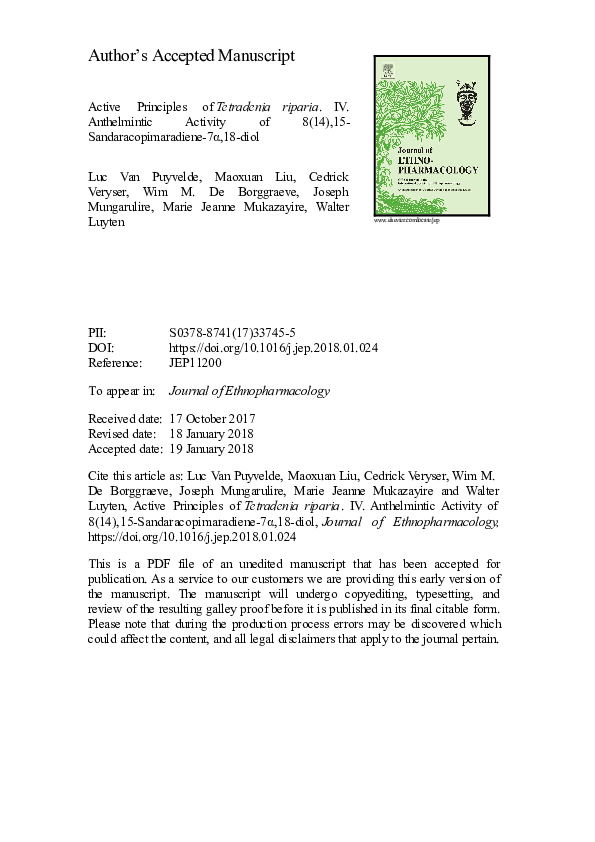 (PDF) Active principles of Tetradenia riparia . IV. Anthelmintic ...
