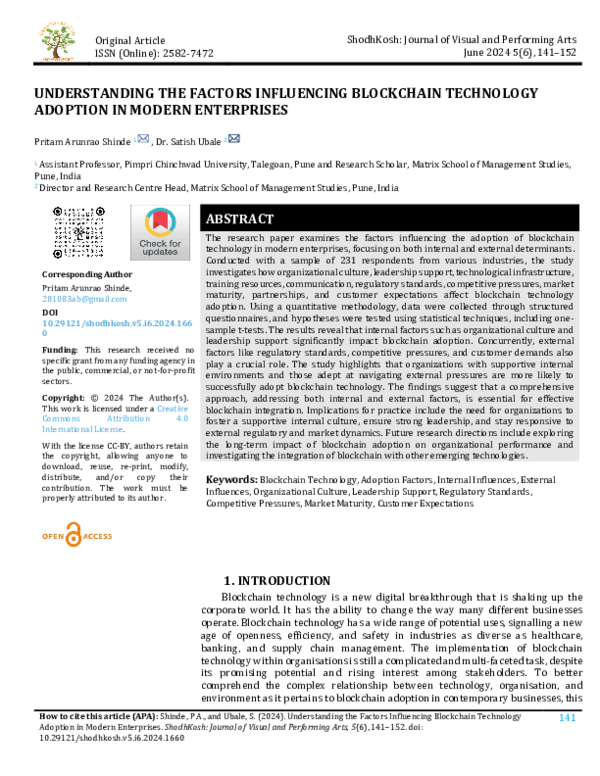 (PDF) UNDERSTANDING THE FACTORS INFLUENCING BLOCKCHAIN TECHNOLOGY ADOPTION IN MODERN ENTERPRISES