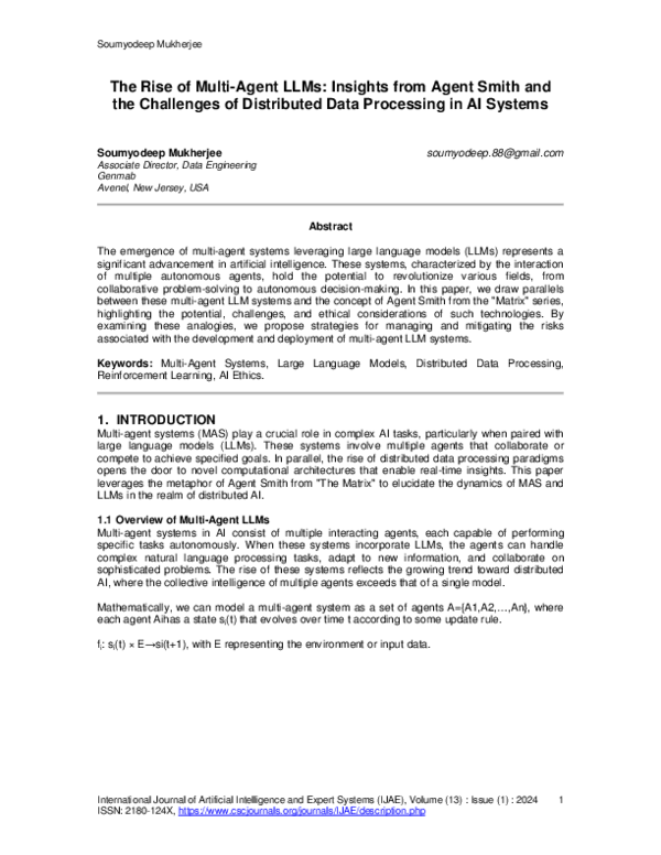 (PDF) The Rise of Multi-Agent LLMs: Insights from Agent Smith and the Challenges of Distributed ...
