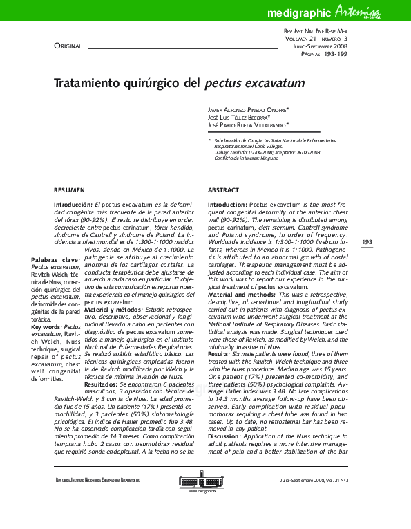 (PDF) Tratamiento quirúrgico del pectus excavatum