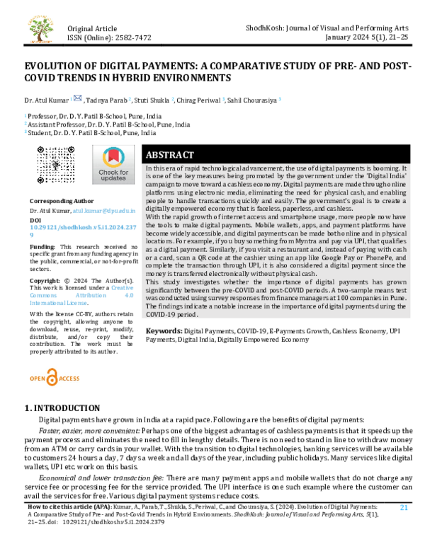 (PDF) EVOLUTION OF DIGITAL PAYMENTS: A COMPARATIVE STUDY OF PRE-AND POST-COVID TRENDS IN HYBRID ...