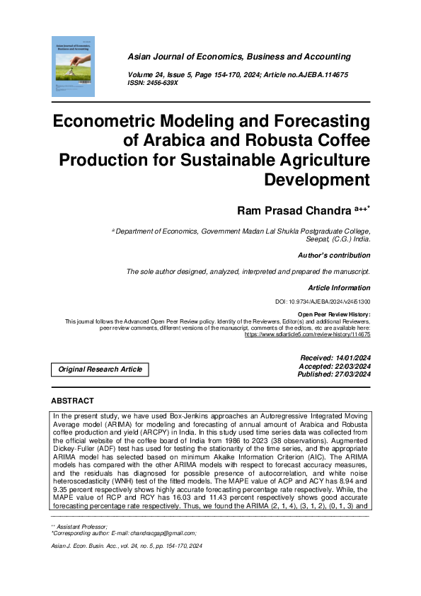 Pdf Econometric Modeling And Forecasting Of Arabica And Robusta Coffee Production For