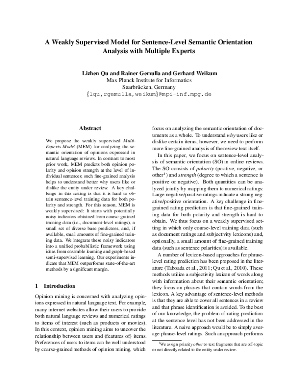 (PDF) A weakly supervised model for sentence-level semantic orientation analysis with multiple ...